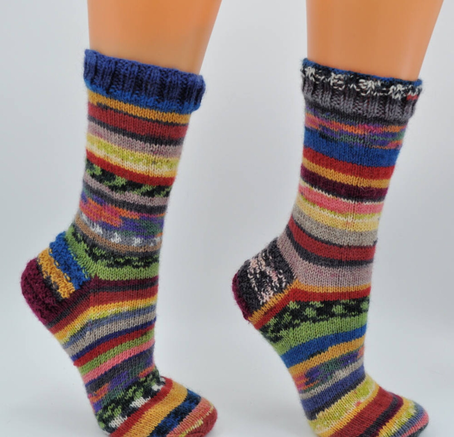 Cute Hand Knitted Scrappy Socks Made From Cozy Wool - Etsy