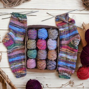 Destash Mini Socks Yarn Set to Knit Unique Socks, Sock Yarn of 12 Self ...