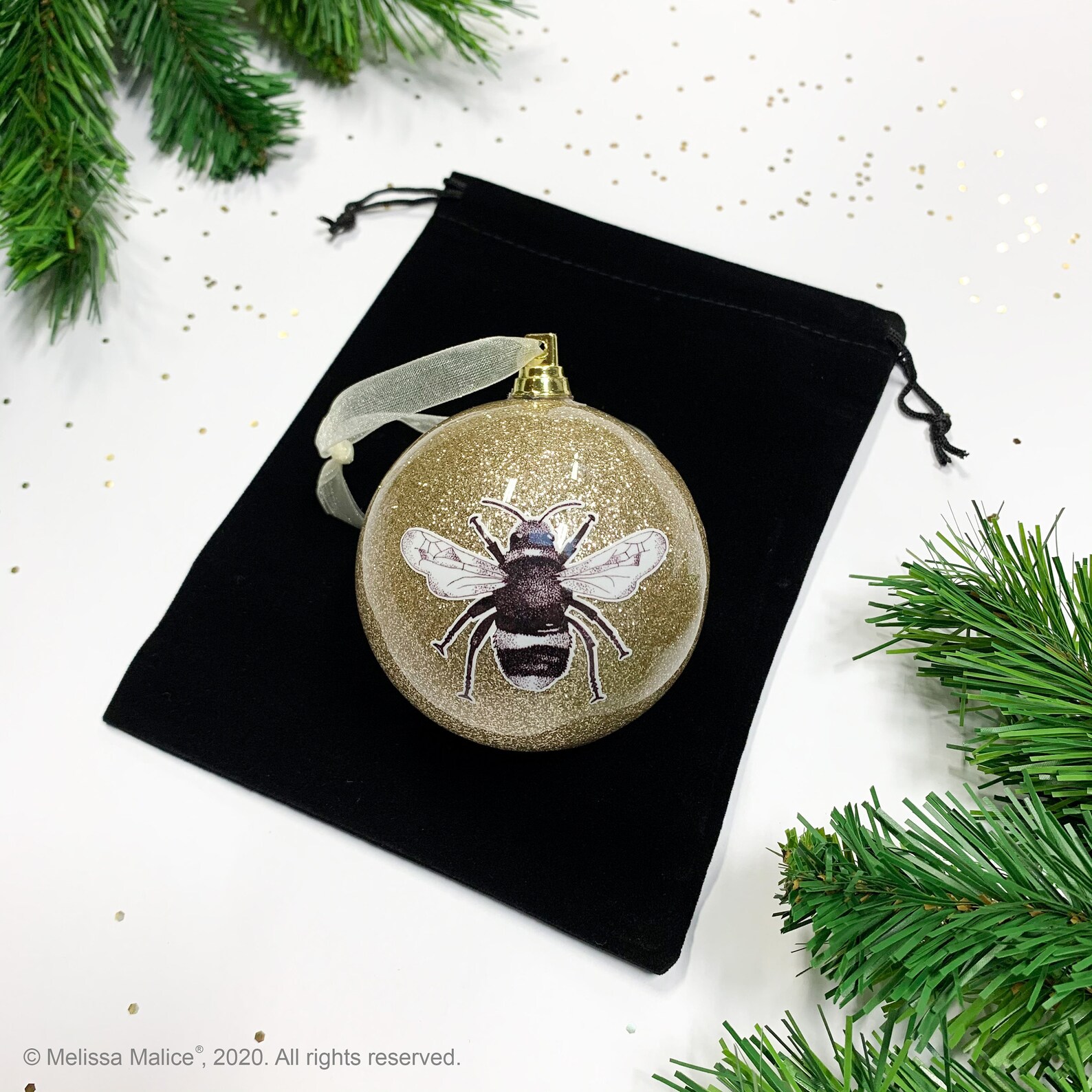 Gold Glitter Bumble Bee Christmas Bauble - Etsy UK