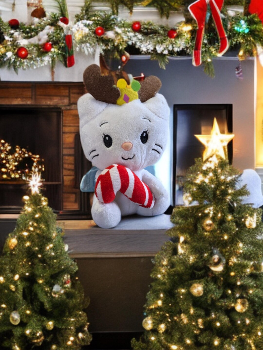 Angel Cat Sugar Plush With Candy Cane and Reindeer Antlers - Etsy