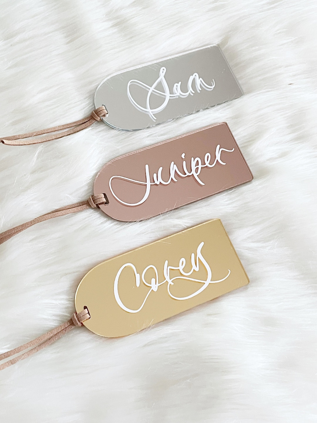 Personalized Christmas Stocking Acrylic Mirror Tags | Gold Name Tags ...