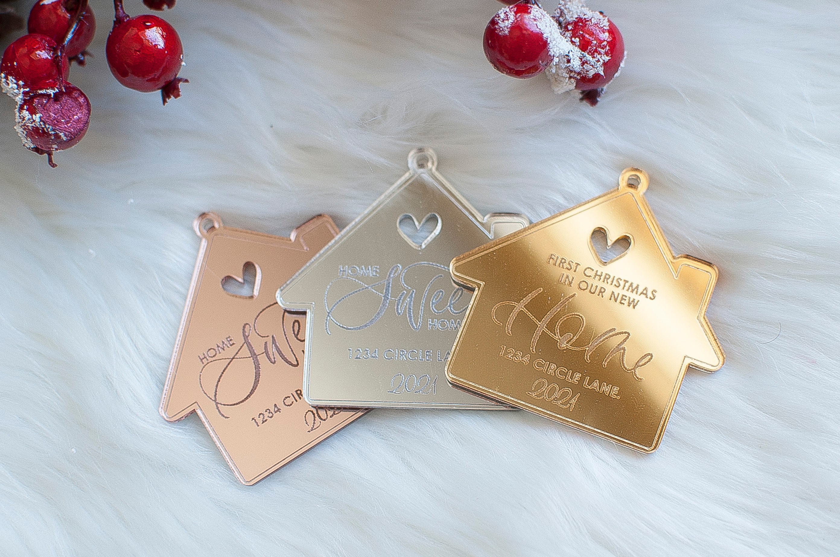 ROSE GOLD Home Sweet Home Personalized Ornament House | Etsy