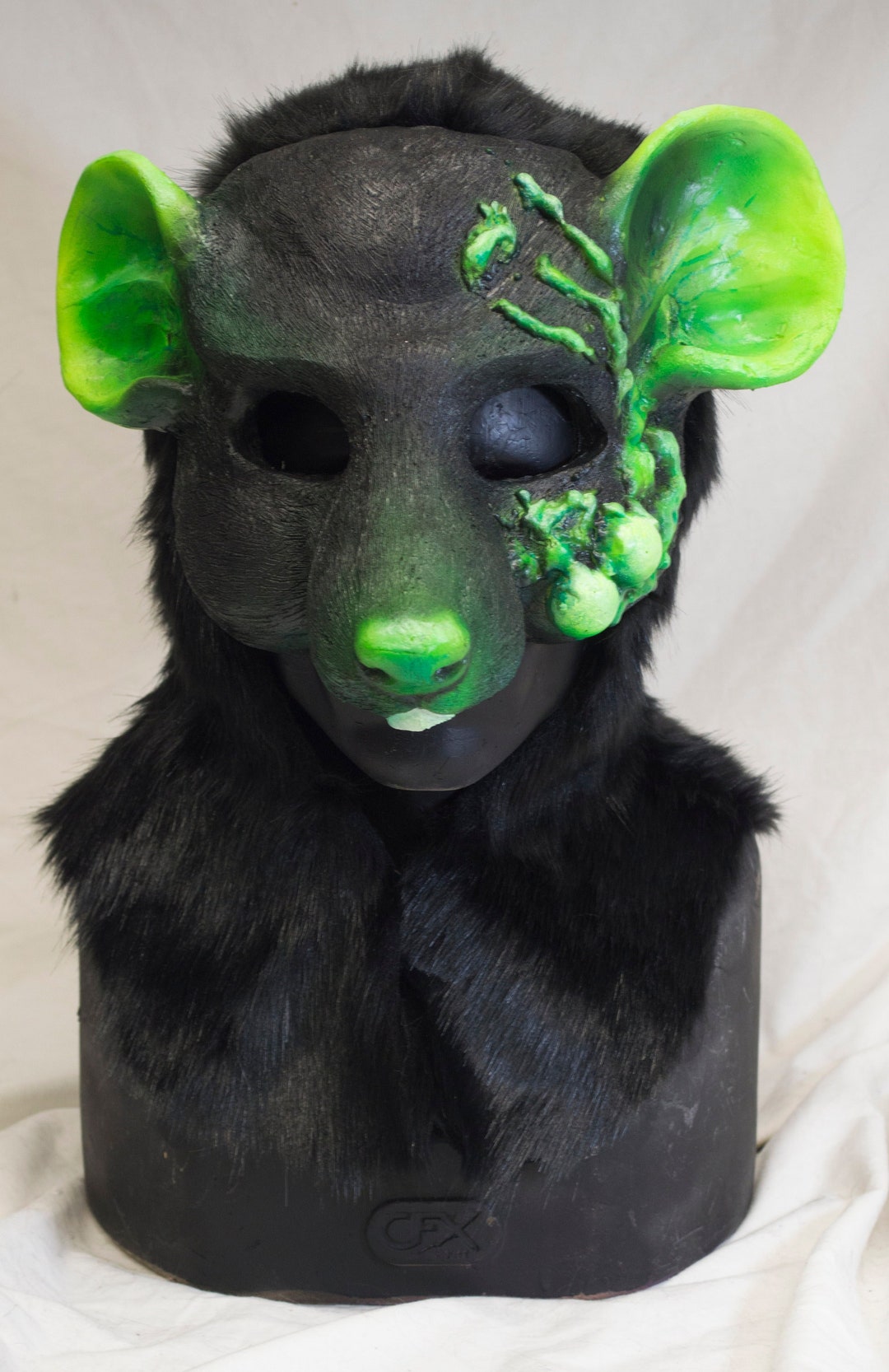 Green Plague Rat Scaven UV Reactive Hooded Mask for LARP, Performance ...