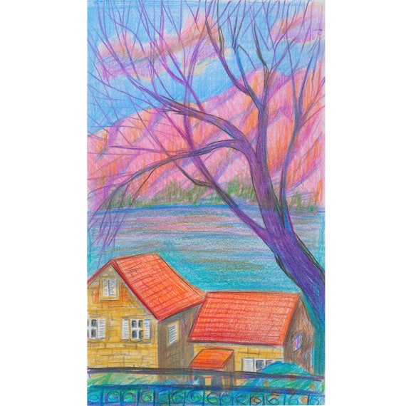 River House Drawing River House Graphics Pencil Graphics - Etsy