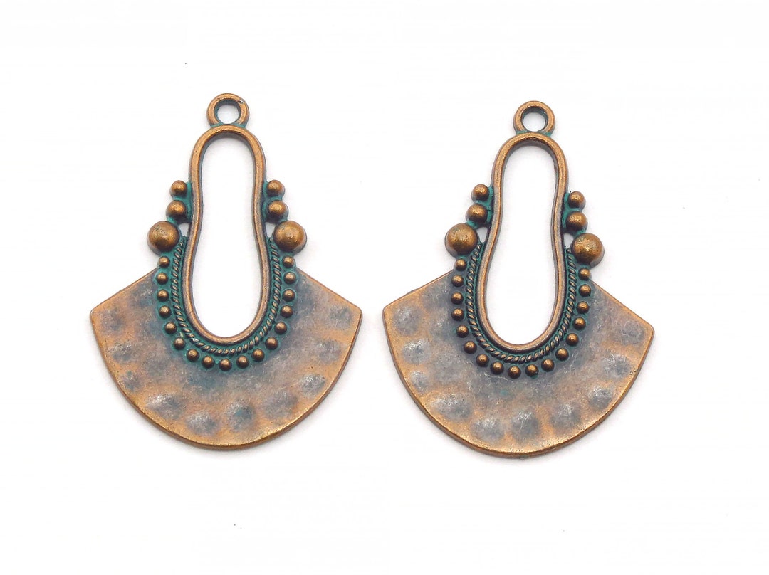 Antique Copper Patina Tribal Pendants or Earring Pair- Zinc Alloy Boho ...