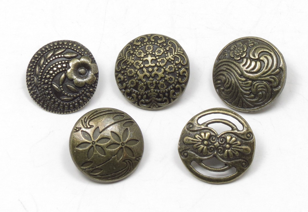 30 Pcs. Bronze Round Assorted Buttons - Antique Bronze Metal Shank ...