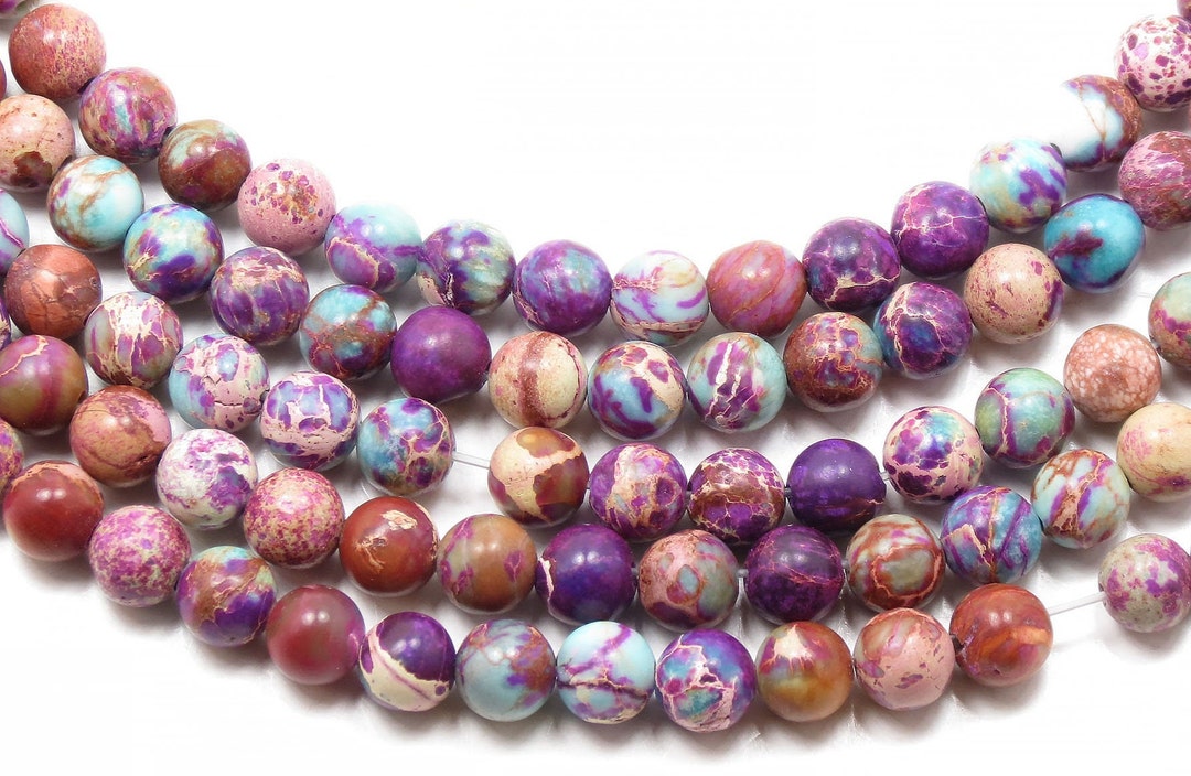 6mm Imperial Jasper Beads - Blue, Violet Sea Sediment Beads - Semi ...