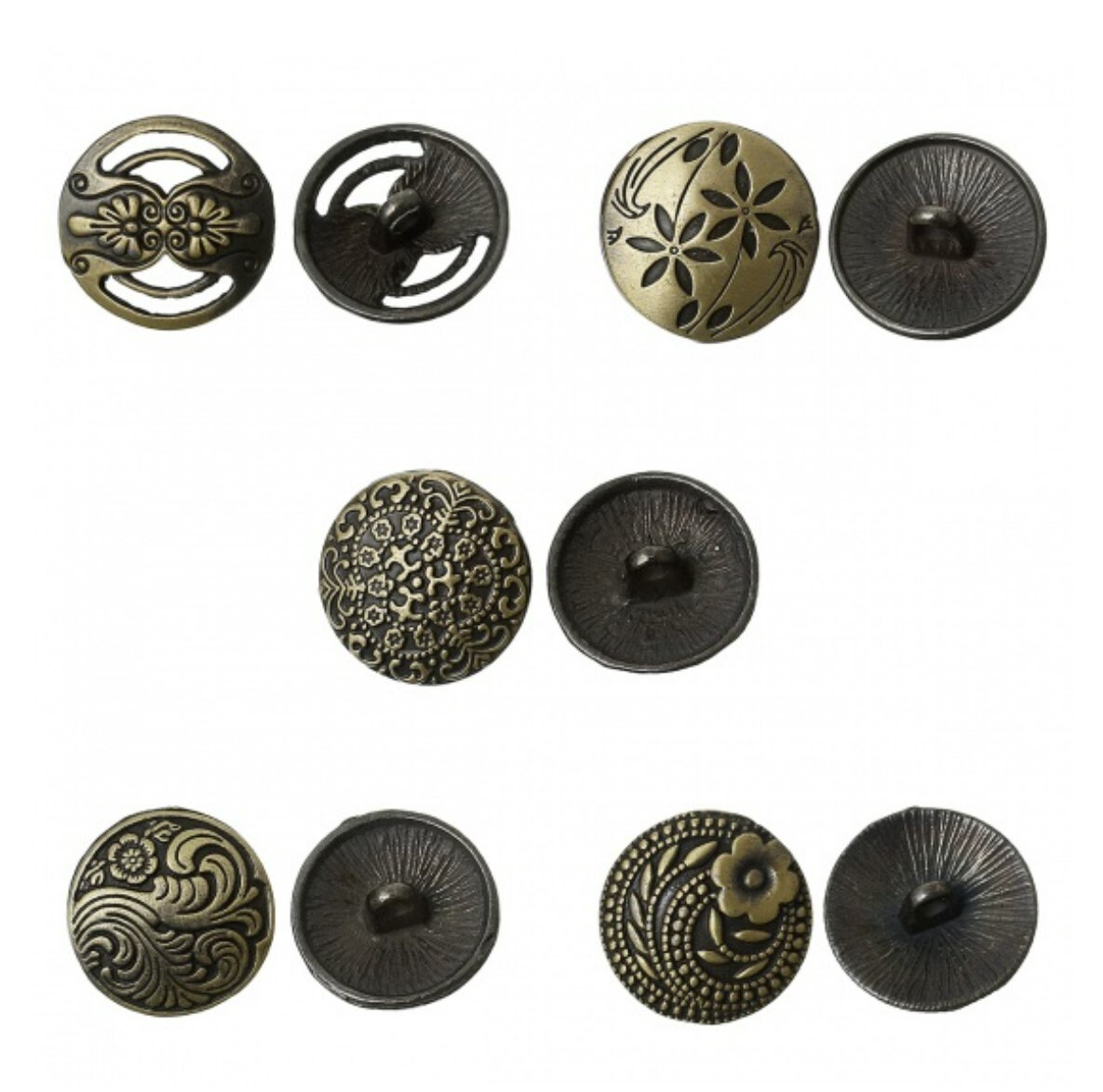 30 Pcs. Bronze Round Assorted Buttons - Antique Bronze Metal Shank ...