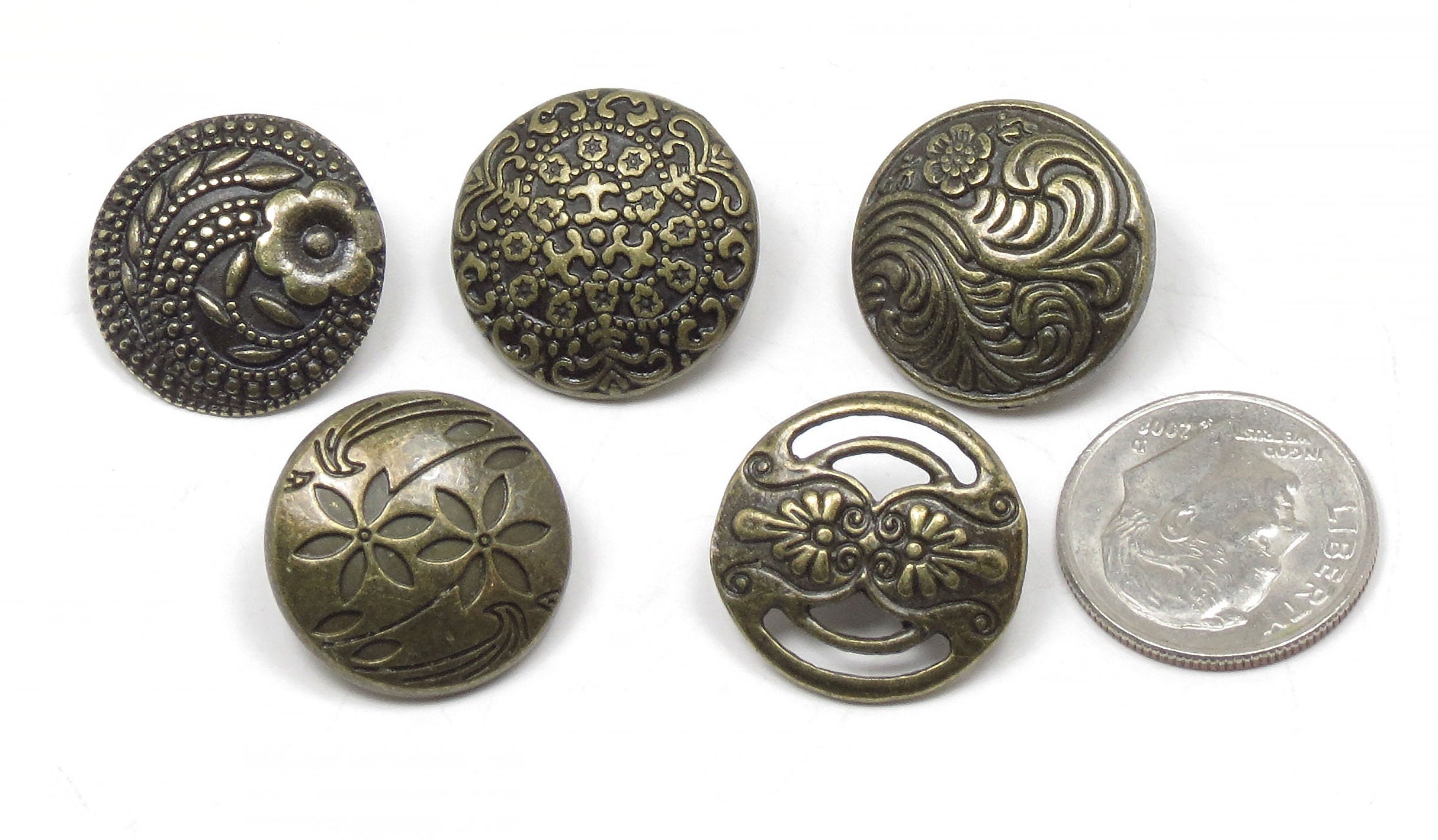 30 Pcs. Bronze Round Assorted Buttons - Antique Bronze Metal Shank ...