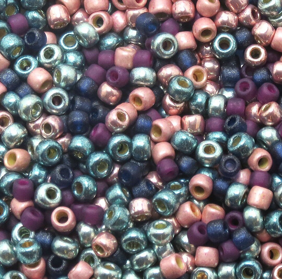 6/0 Custom Seed Bead Mix 636 - Rose, Purple, Navy, and Seafoam Seed ...