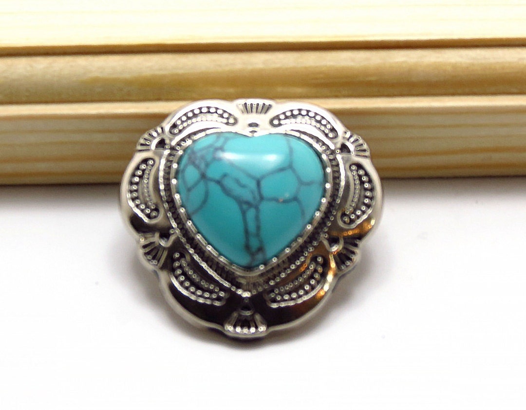 Silver Southwestern Heart Buttons With Synthetic Turquoise - 1 3/16" X ...