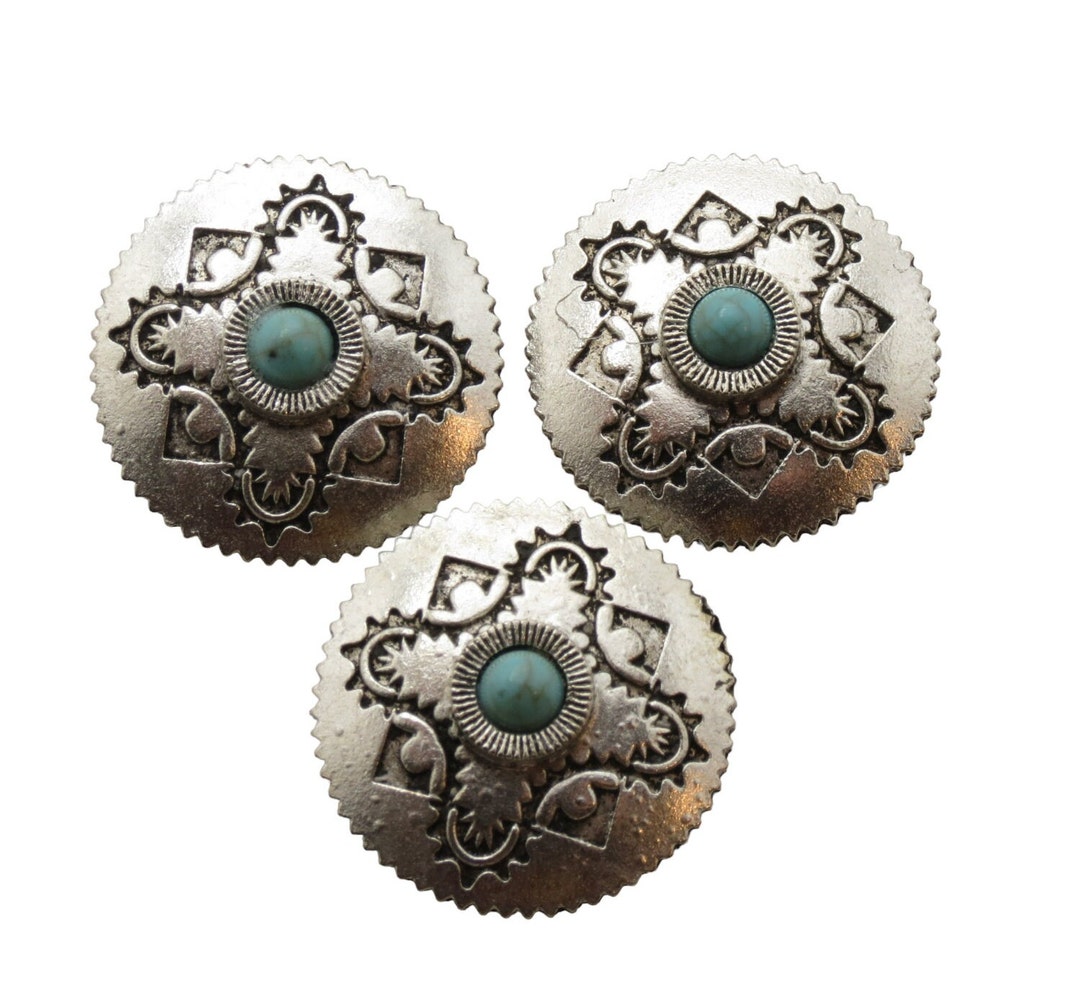 Silver Southwestern Concho Buttons - Turquoise Resin Cabochon - Silver ...