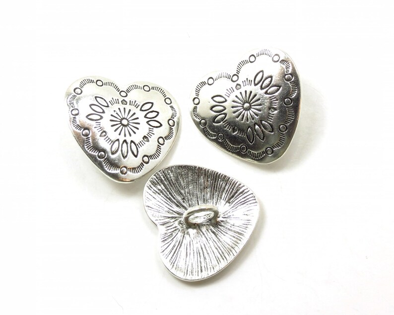 Silver Southwestern Heart Concho Buttons - Antique Silver Metal Shank ...