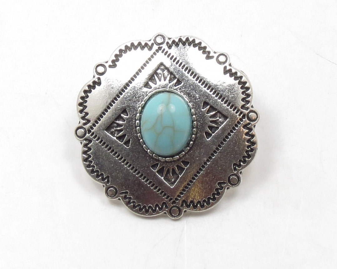 3 Silver Southwestern Turquoise Concho Buttons - Antique Silver Metal ...