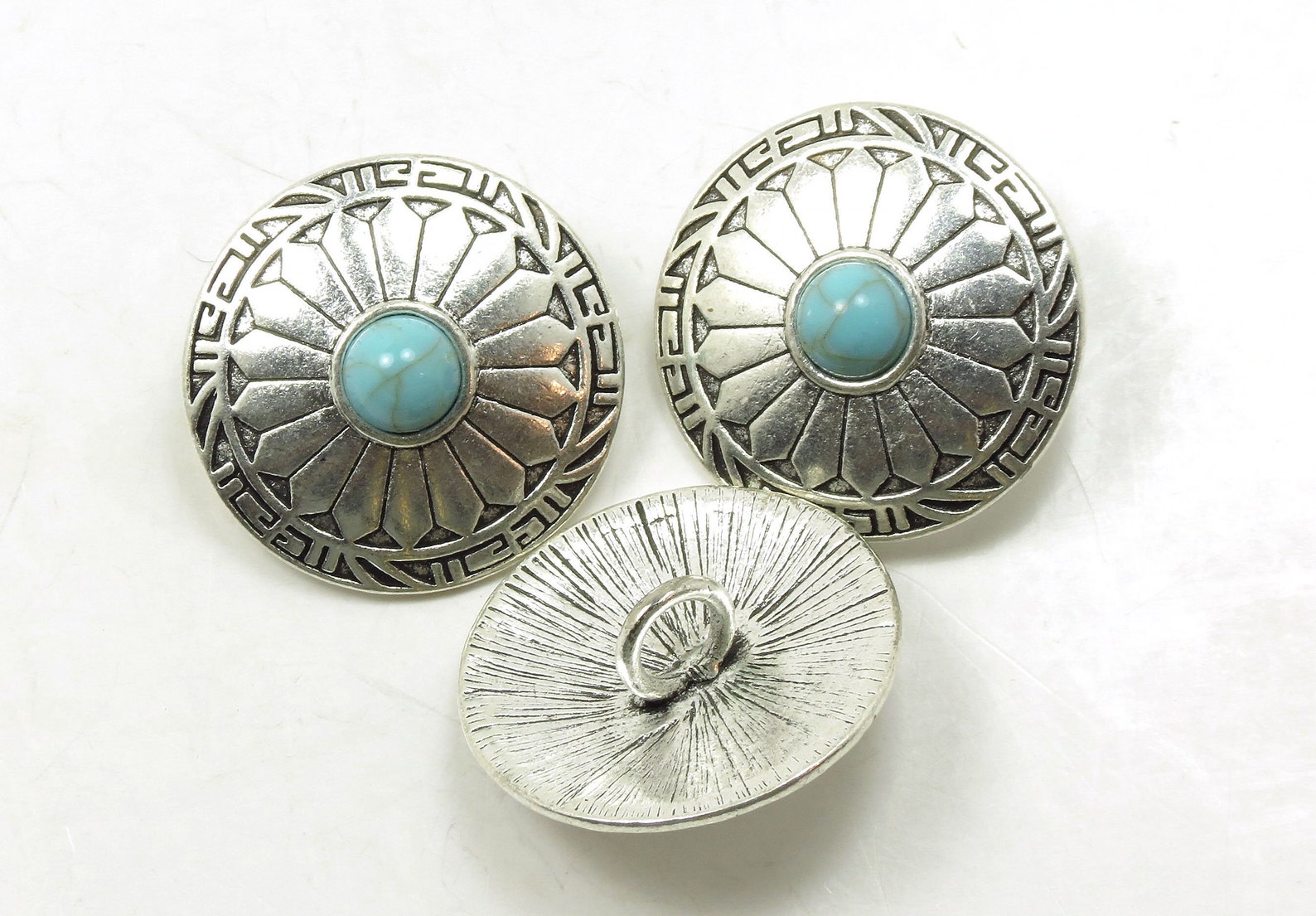 Silver Southwestern Turquoise Concho Buttons - Antique Silver Metal ...
