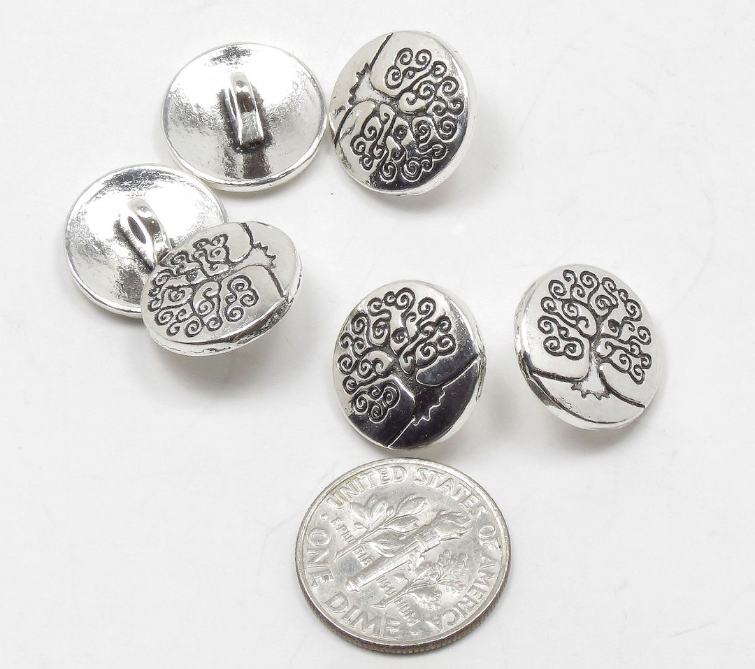 6 Pcs. Silver Round Tree of Life Button - Antique Silver Metal Shank ...