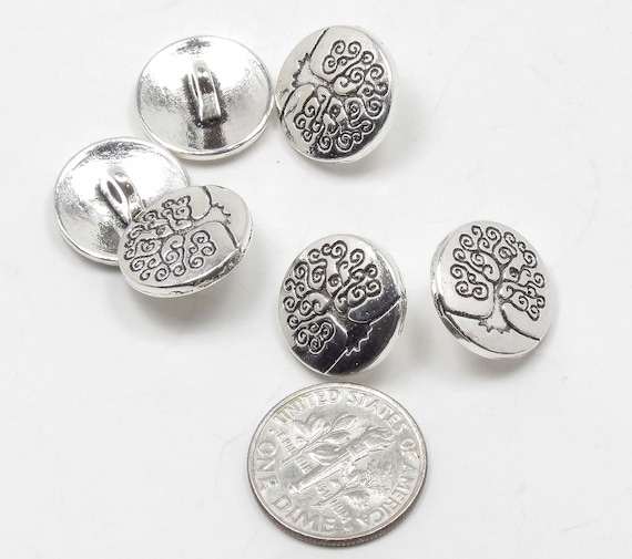 6 Pcs. Silver Round Tree of Life Button Antique Silver Metal | Etsy