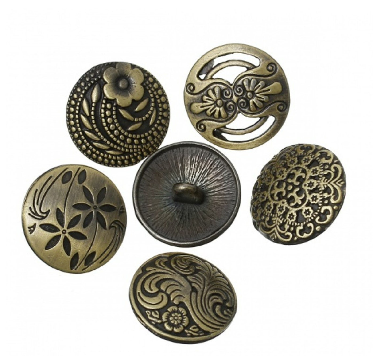 30 Pcs. Bronze Round Assorted Buttons - Antique Bronze Metal Shank ...