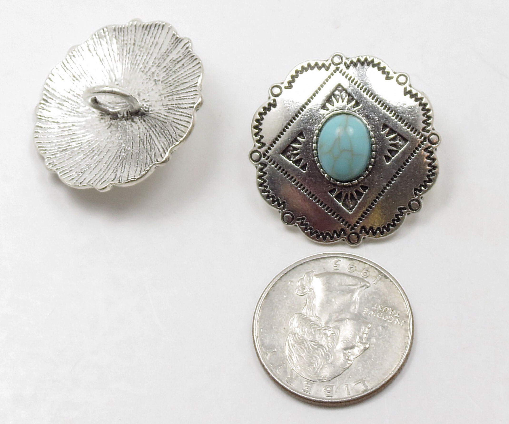 3 Silver Southwestern Turquoise Concho Buttons - Antique Silver Metal ...
