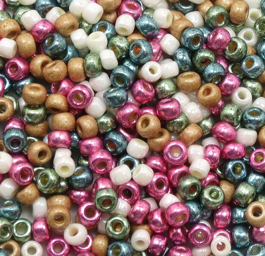 6/0 Custom Seed Bead Mix 632 - Pink and Green Seed Bead Mix - (10grams ...