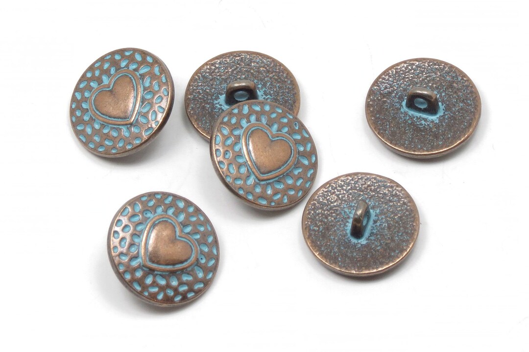 6 Pcs. Copper Patina Southwestern Heart Button - Antique Copper Metal ...