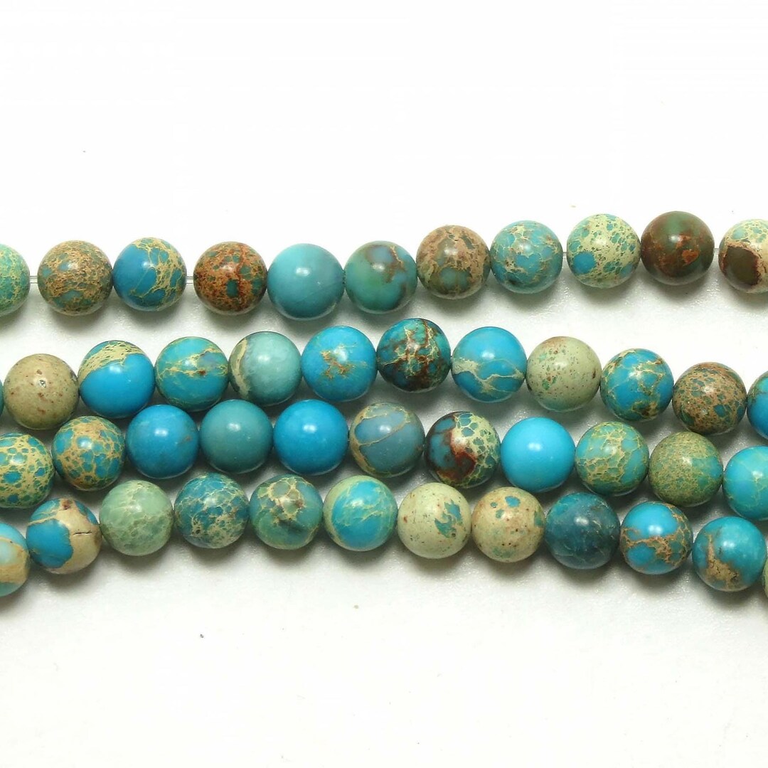 6mm Light Blue Natural Imperial Jasper Beads - Light Blue Sea Sediment ...