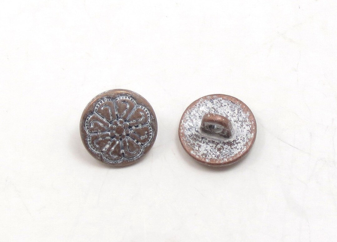 6 Pcs. Antique Copper Metal Button - Copper Metal Shank Button With ...