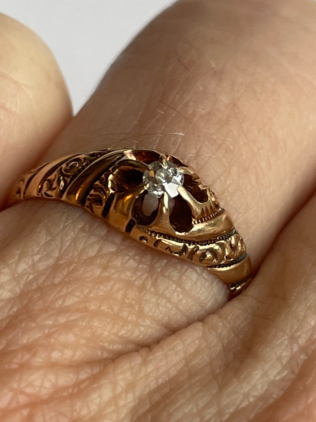 Victorian 14K Diamond Scroll Work Engagement Ring - Etsy