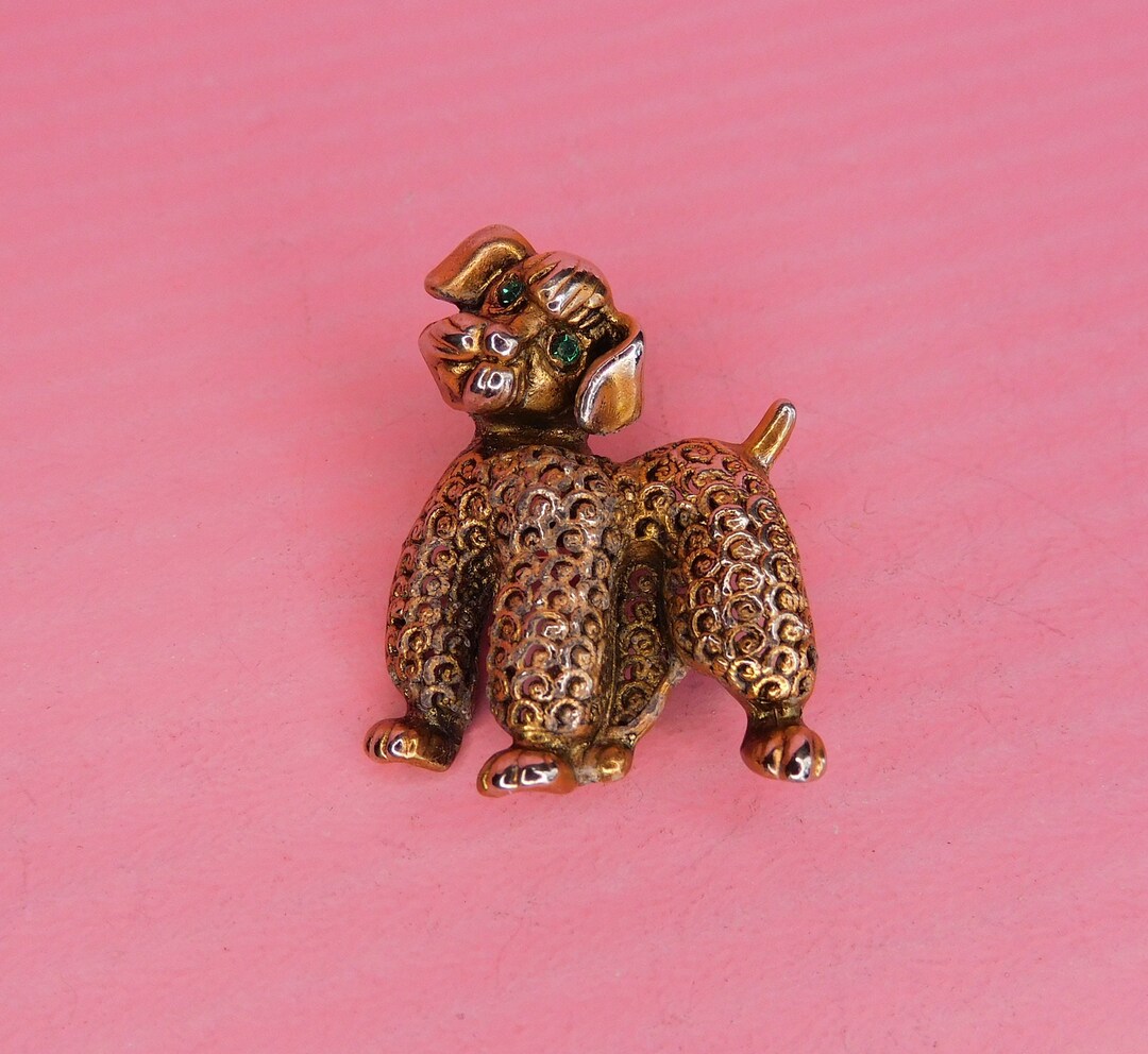 Vintage Gold Dog Poodle Pin - Etsy