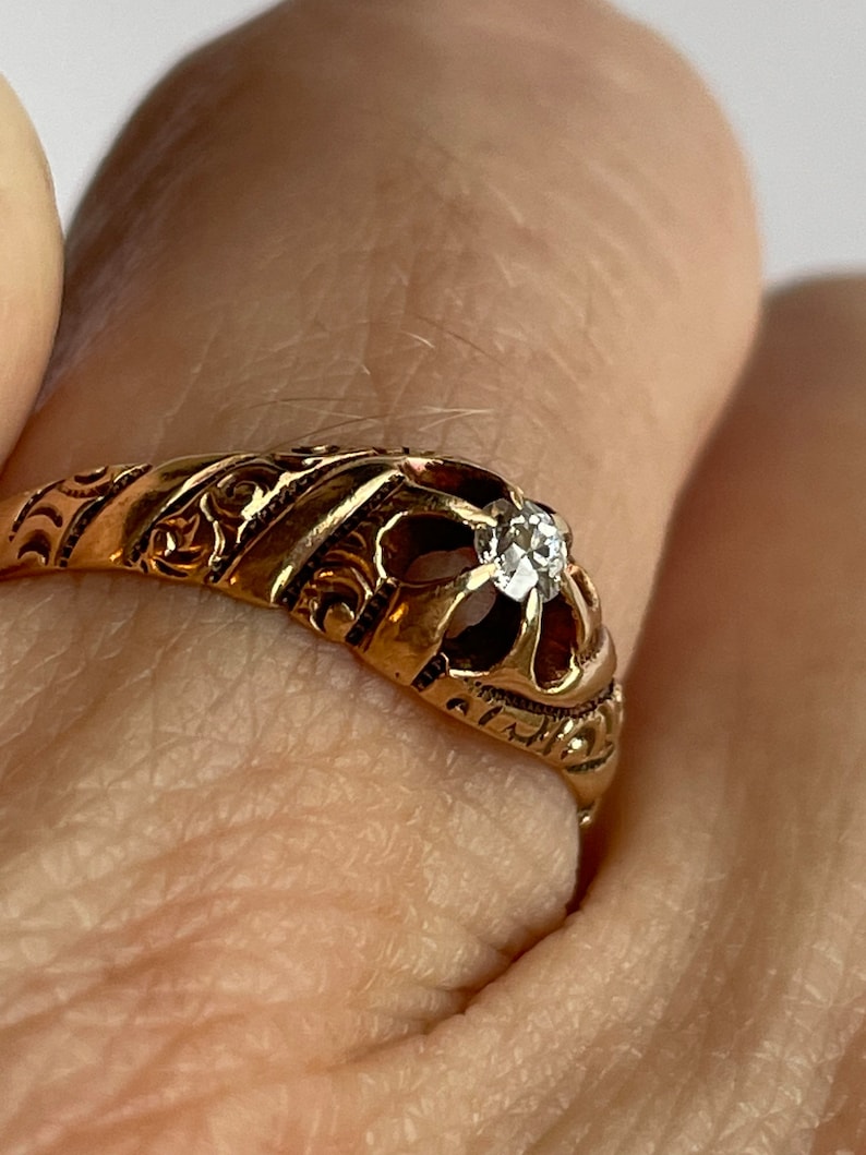 Victorian 14K Diamond Scroll Work Engagement Ring - Etsy