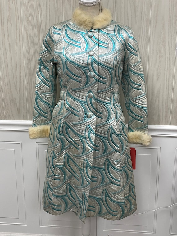 Teal,Blue,Silver and White Fur dress with coat - Gem