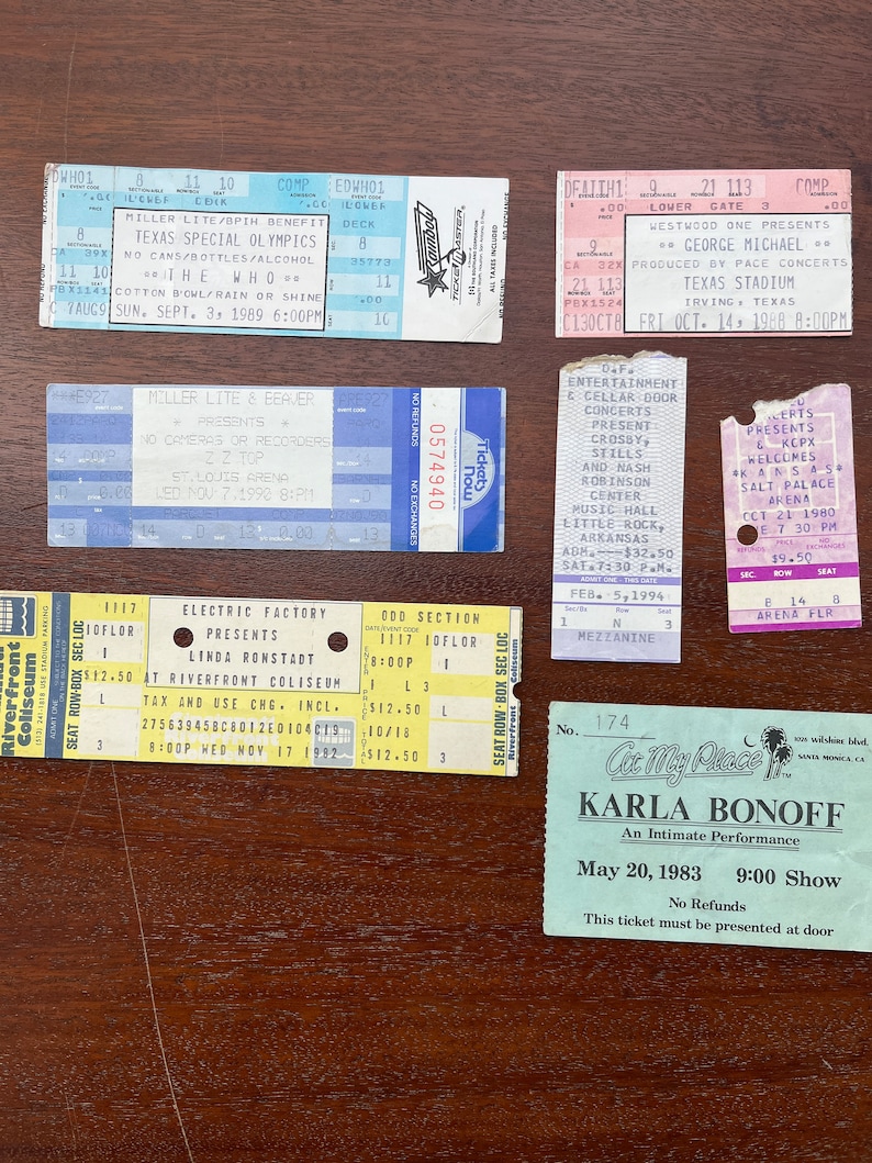 Vintage Concert Ticket Stubs 1980's Lot of 7 the Who, ZZ Top, Linda ...