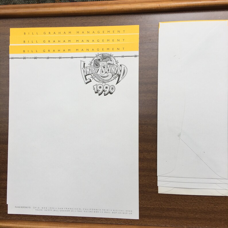 Vintage Lynyrd Skynyrd 1990 Bill Graham Management Stationery - Etsy