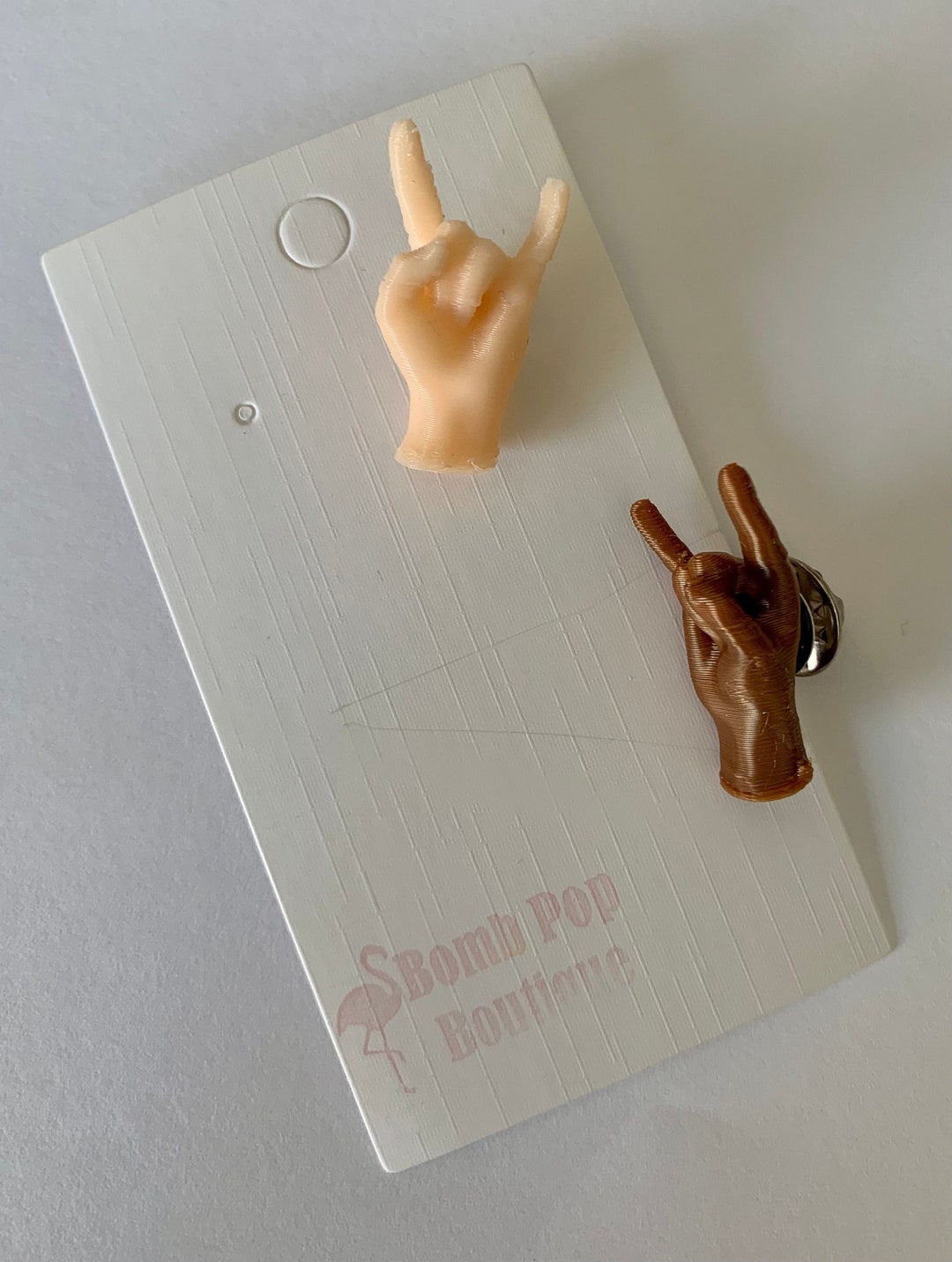 3D Printed Rock on Horn Hands: Stainless Steel Earrings, Barrette, Pin ...