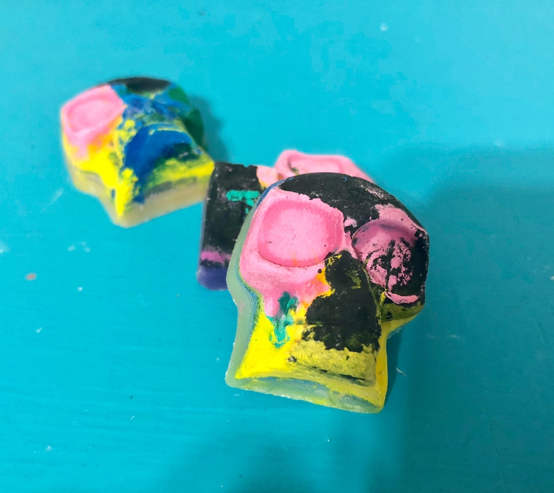 Set of 3 Recycled Crayon Multi Color Skull Crayons - Rainbow Party ...