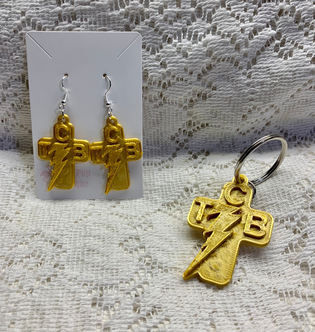 Elvis TCB Gold Cross: 3D Printed Keychain or Earrings - Etsy