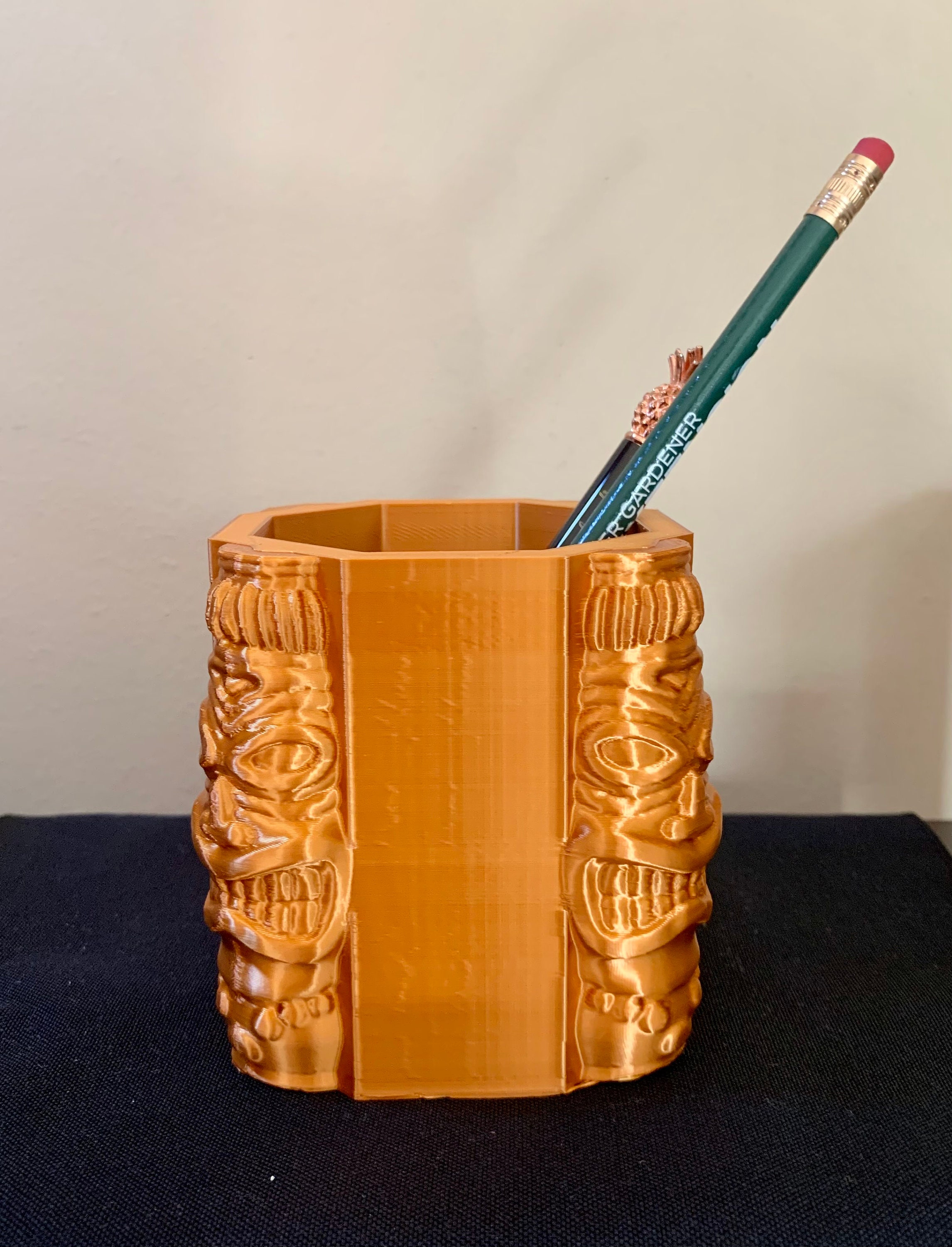 Copper Color 3D Printed Island Tiki Desk Accessory Pencil Holder Pen ...