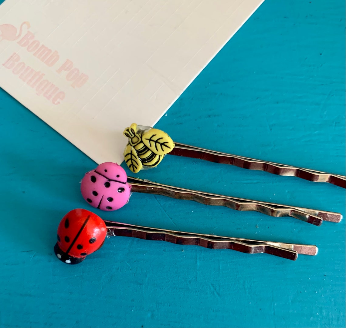 Tiny Garden Bugs Hair Pin Bobbies Garden Insect Hair Pins | Etsy