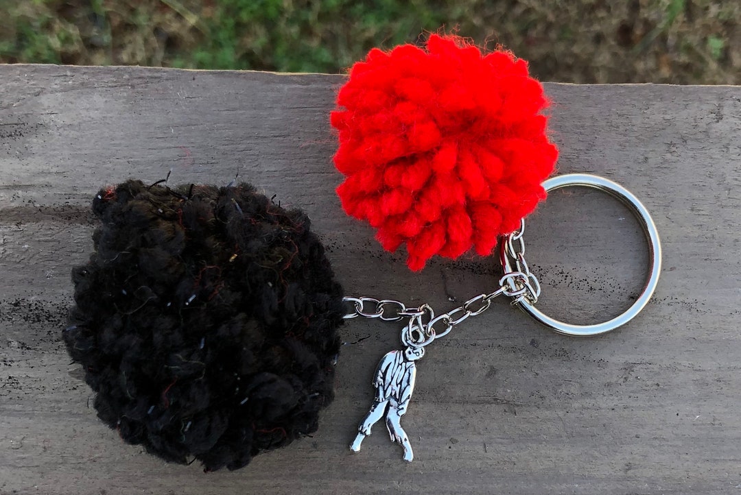 Zombie Guts Pom Pom Keychain: Red & Black Yarn Charm - Etsy