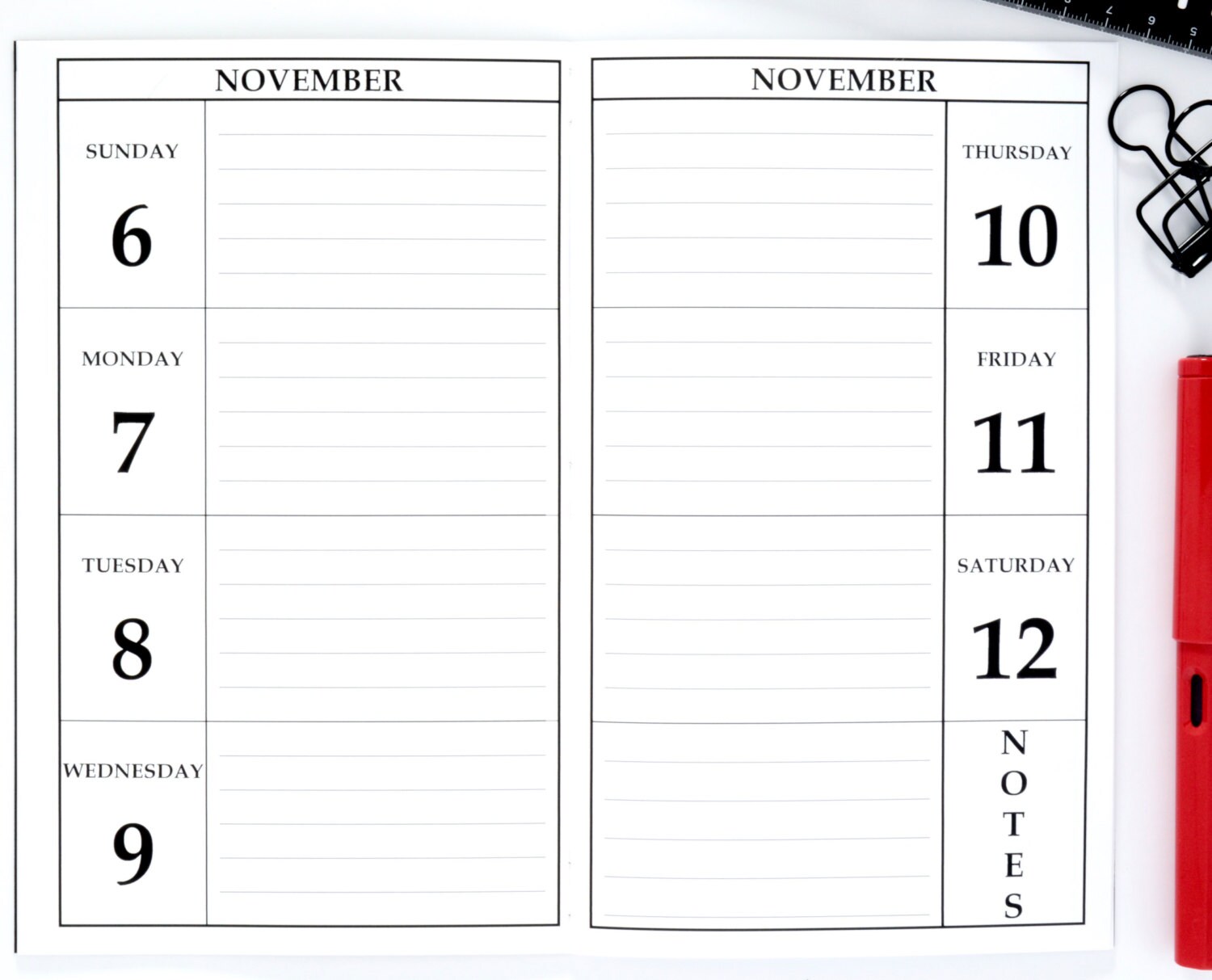 Dated Week on 2 Pages WO2P Horizontal Layout Sunday - Etsy