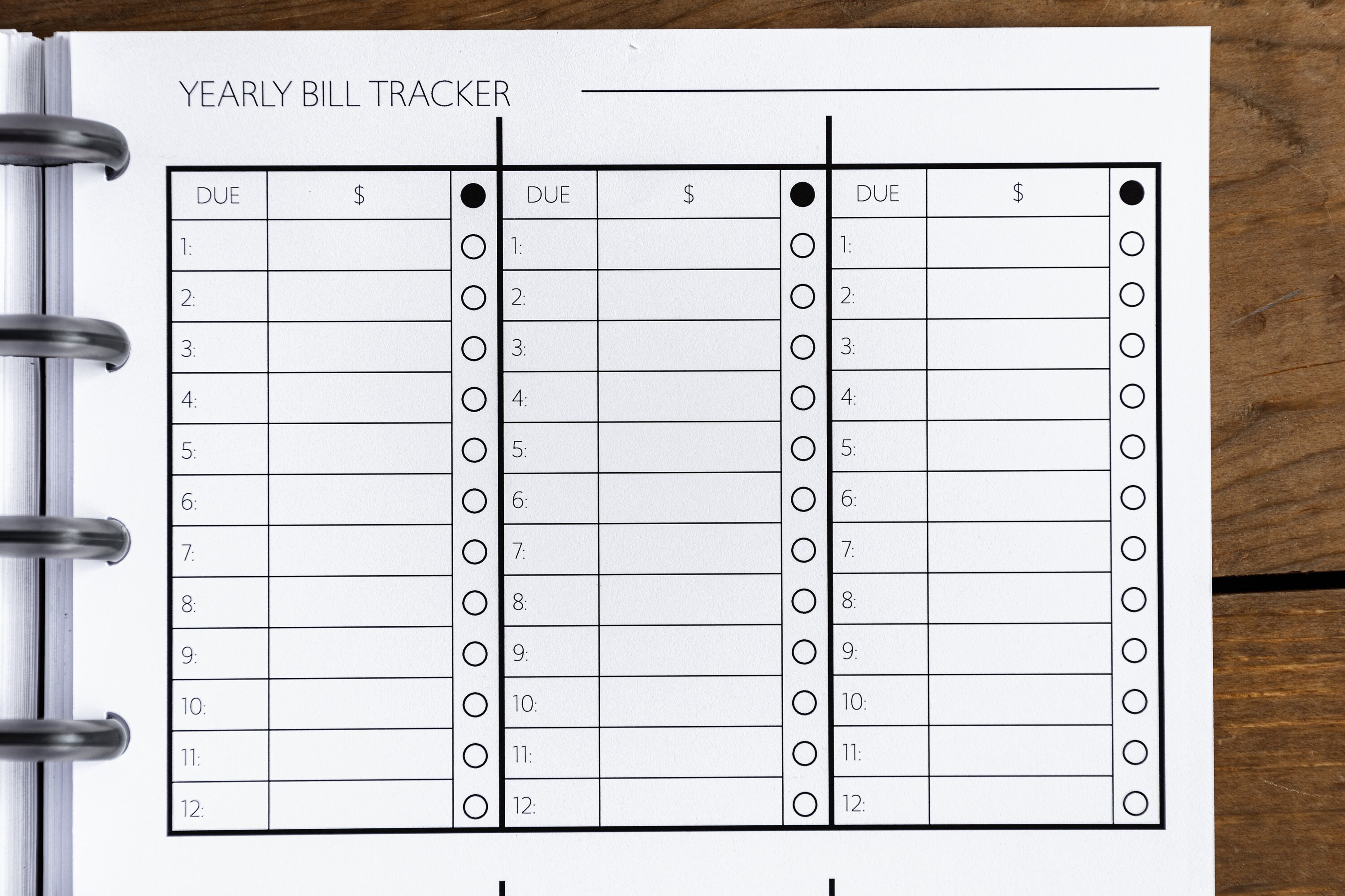 Printed Bills Tracker Insert Simple Classic Style HP - Etsy