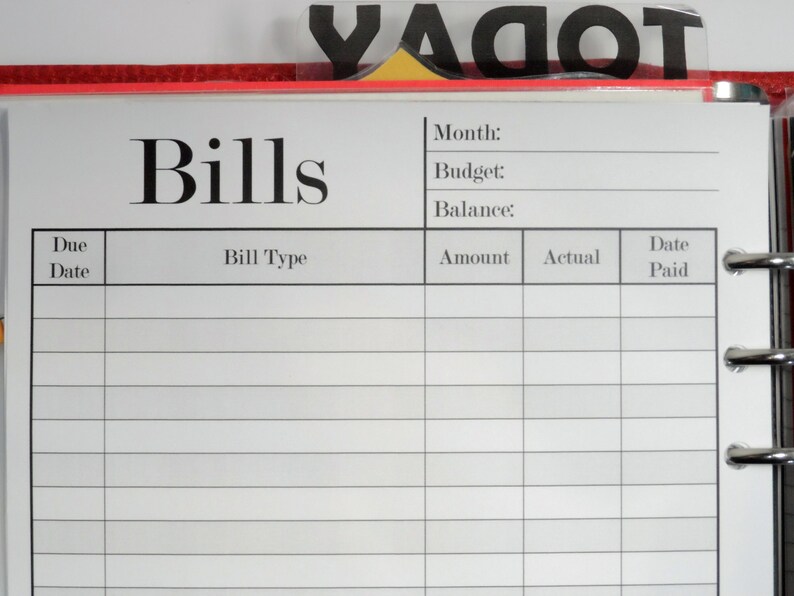 Printed A5 Size Bills Tracker Insert Simple Classic Style - Etsy