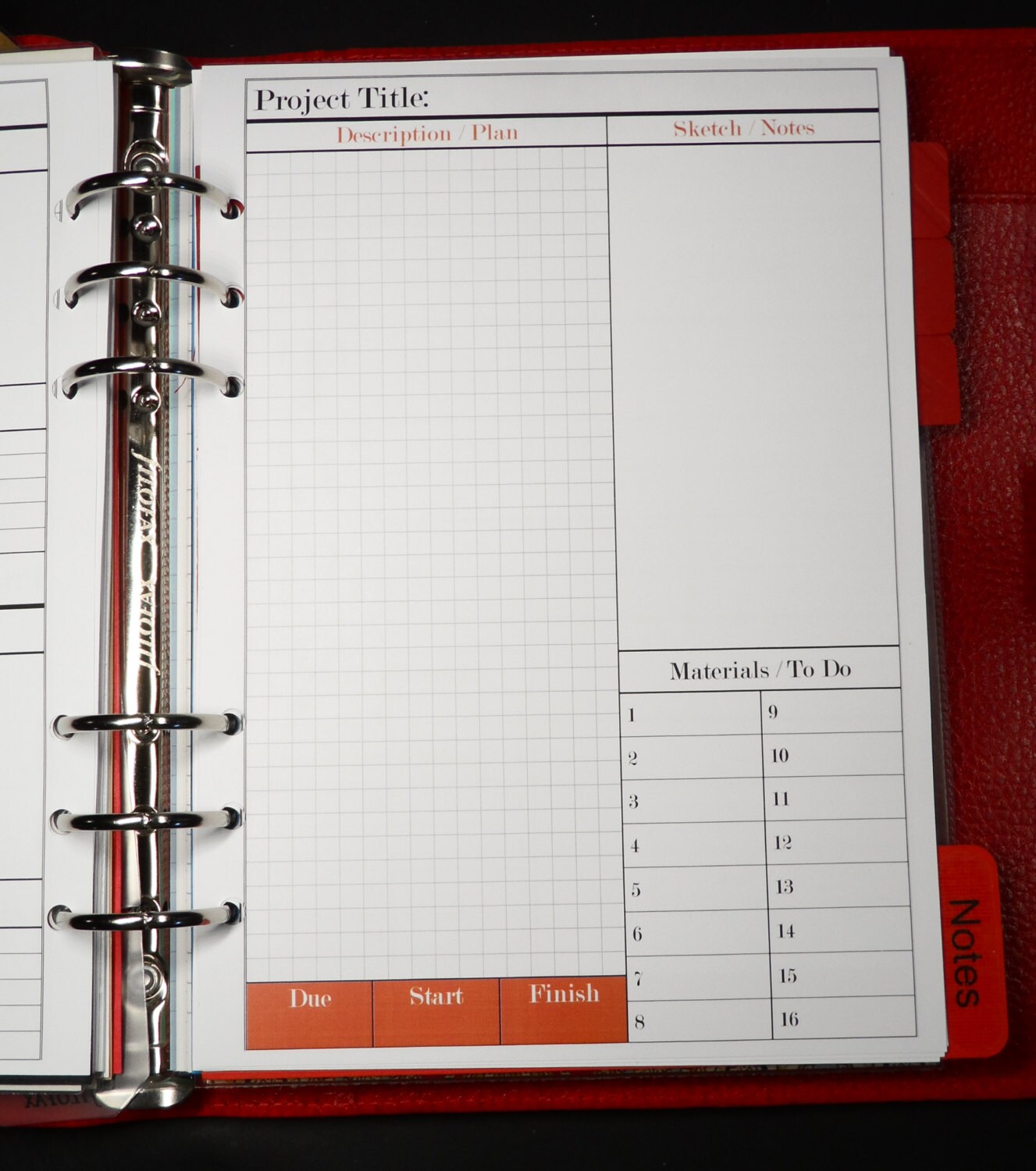 Printed A5 Project Planner Inserts - Projects Tracker - Filofax, Kikki ...