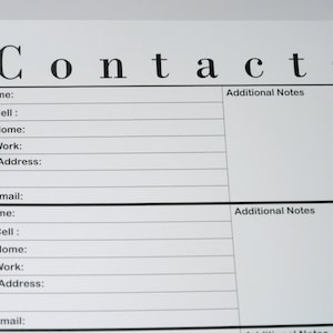 Contacts / Address Book Insert for Filofax, Kikki K, Pellostudio - A5 ...