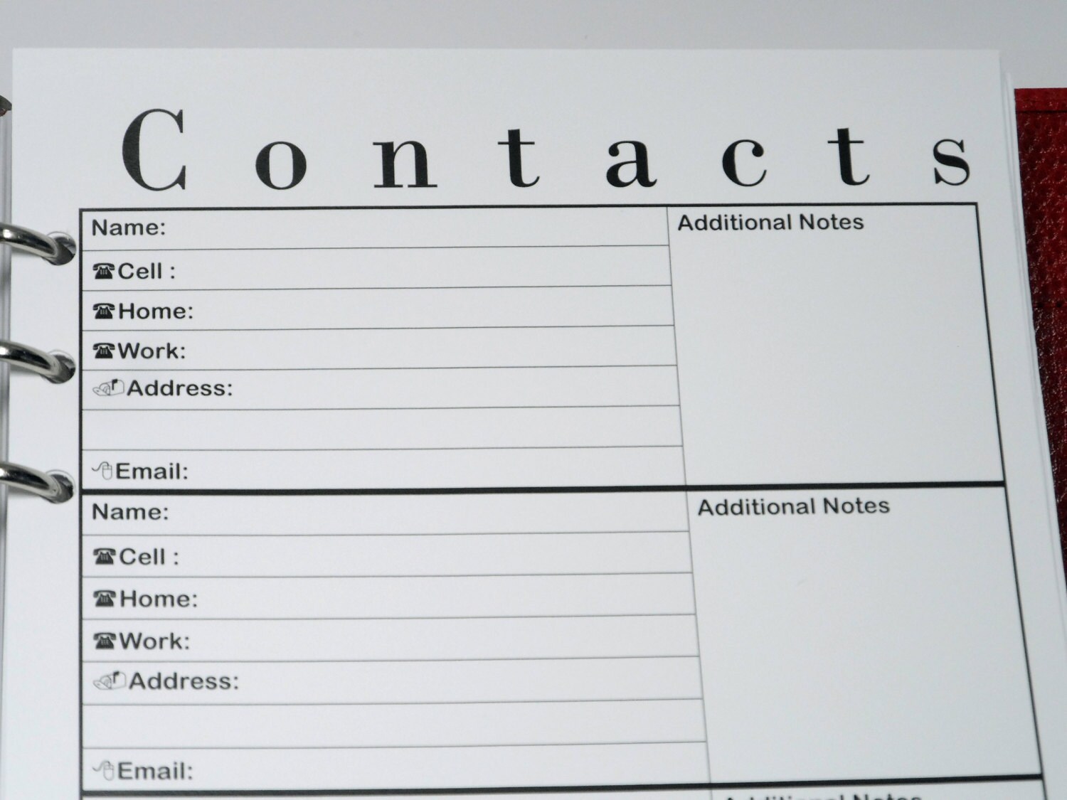 Contacts / Address Book Insert for Filofax, Kikki K, Pellostudio - A5 ...