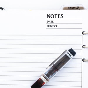 Printed A5, A6 and Personal Ring Size Notes Insert - Simple, Classic ...