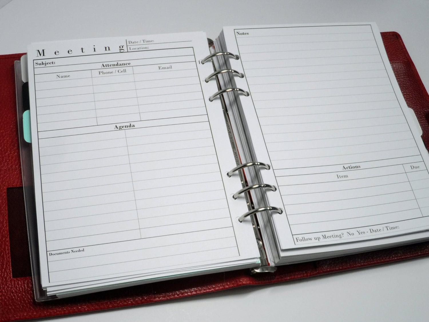 A5 Size Meeting Planner / Notes Inserts (2 Page Spread) - Agenda ...