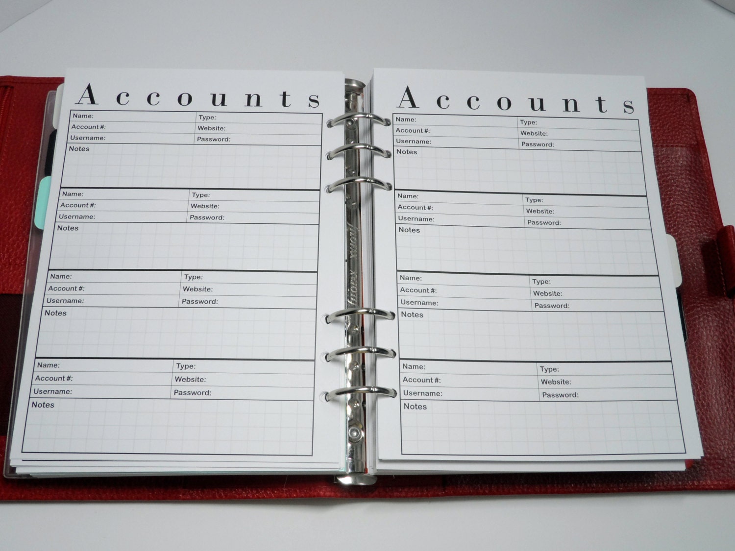 Accounts Log / Password Insert for Filofax Kikki K Etc. A5 | Etsy