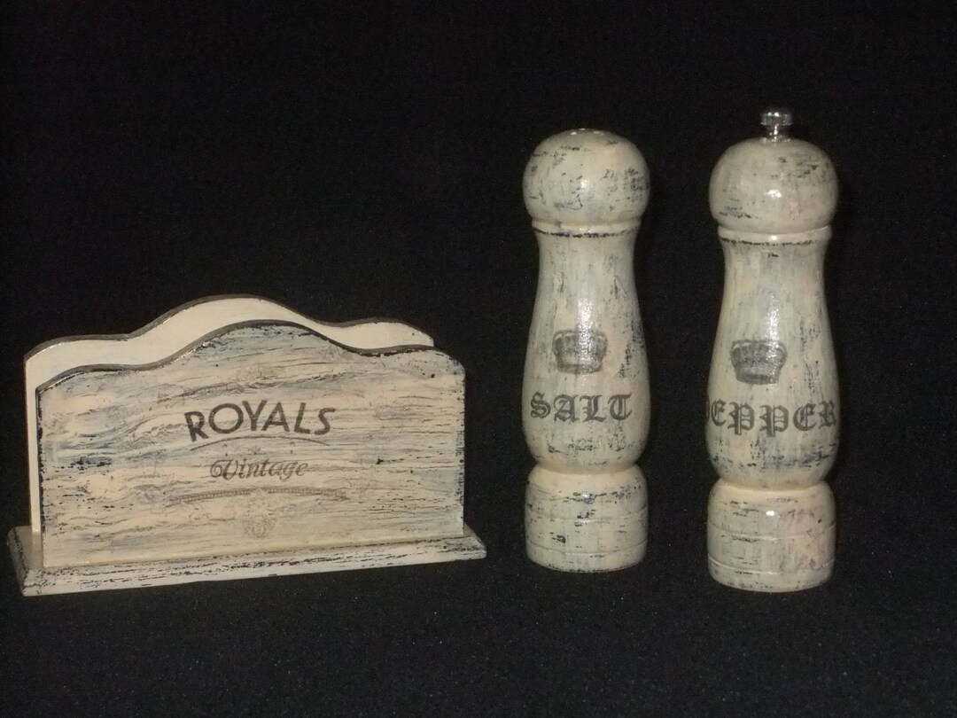 Shabby Chic Kitchen Set / Salt & Papper Shakers and Napkin Holder ...