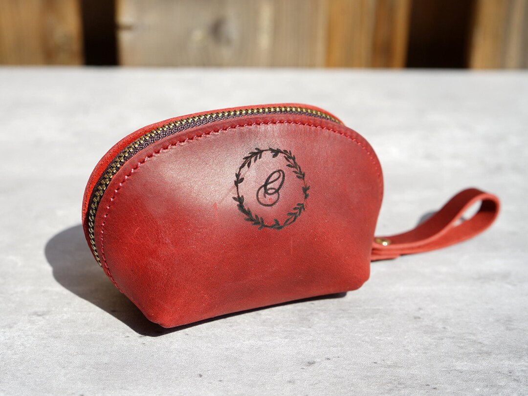 Monogram Personalized Coin Purse, Real Leather Coin Bag Pouch ...